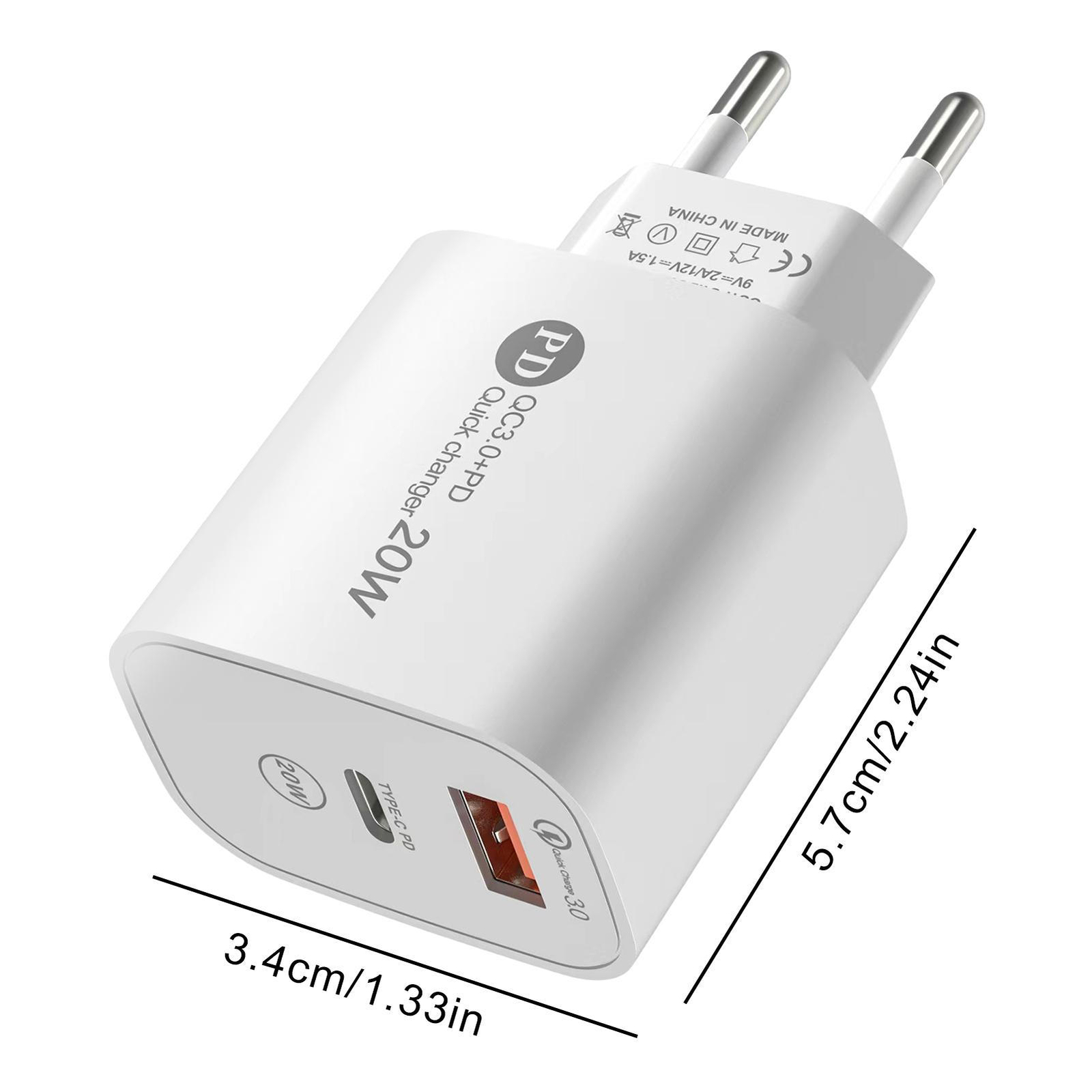 1pc PD20W USB charging head QC3.0 fast charging travel charger A+C dual ...