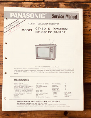 Panasonic CT-391E -391EC TV Supp Service Manual *Original* | eBay