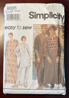VTG 90s Simplicity 8895 Misses Men's Teen Boys Caftan Top Pants Hat ...