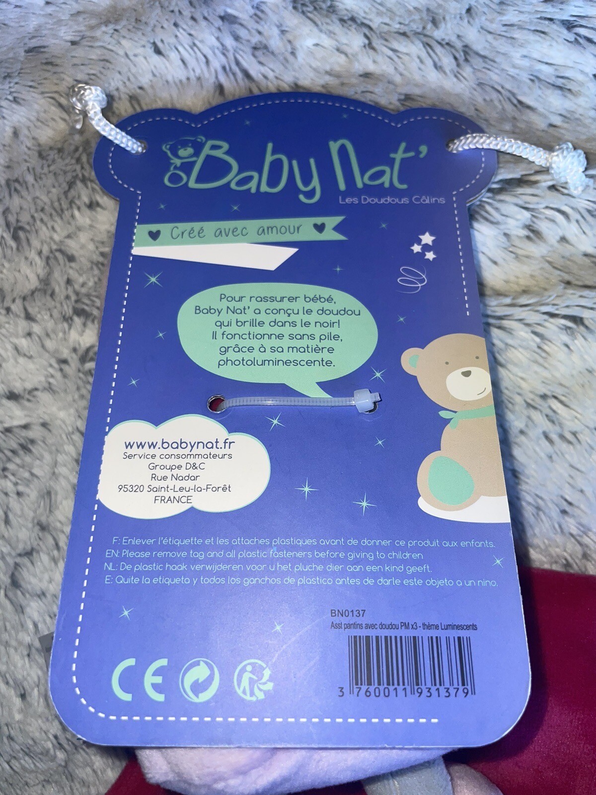 Doudou Baby Nat Chat mouchoir Luminescent brille Dans Le Noir | eBay