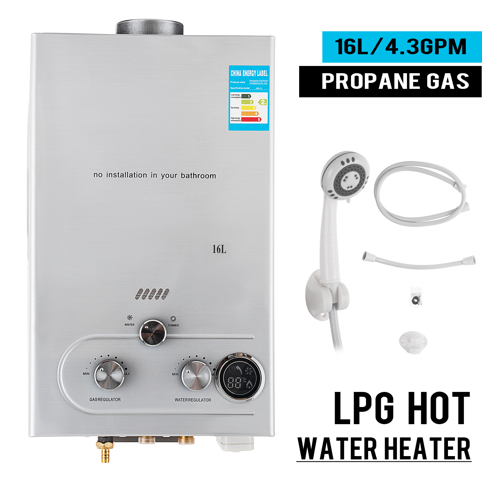18l 5gpm Hot Water Heater Propane Gas Instant Tankless Boiler LPG W ...