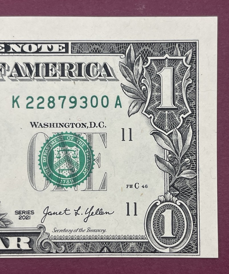 ** MISCUT ** Misaligned Off Center UNCIRCULATED Fancy $1 Dollar Bill ...