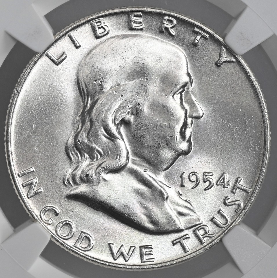 1954-D 50C FRANKLIN SILVER HALF DOLLAR FULL BELL LINES NGC MS64 FBL ...