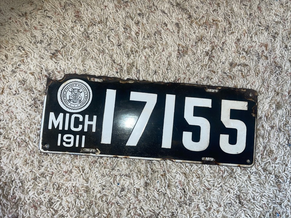 RARE 1911 Michigan Porcelain License Plate Original Very Nice 5-Digit ...