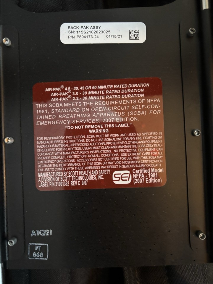 Scott 4.5 4500 PSI SCBA Air Pak Harness with HUD Excellent Condition | eBay
