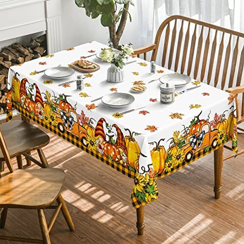 Fall Tablecloth 60x84 Inch Rectangular Thanksgiving Autumn Harvest ...