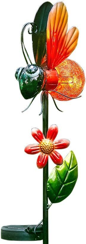 Solar LED Insect Garden Stake BEE LADYBUG or BUTTERFLY Bug Outdoor Yard ...