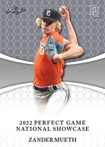 ZANDER MUETH 2022 LEAF PERFECT GAME "1ST EVER PRINTED" ROOKIE CARD #98 ...