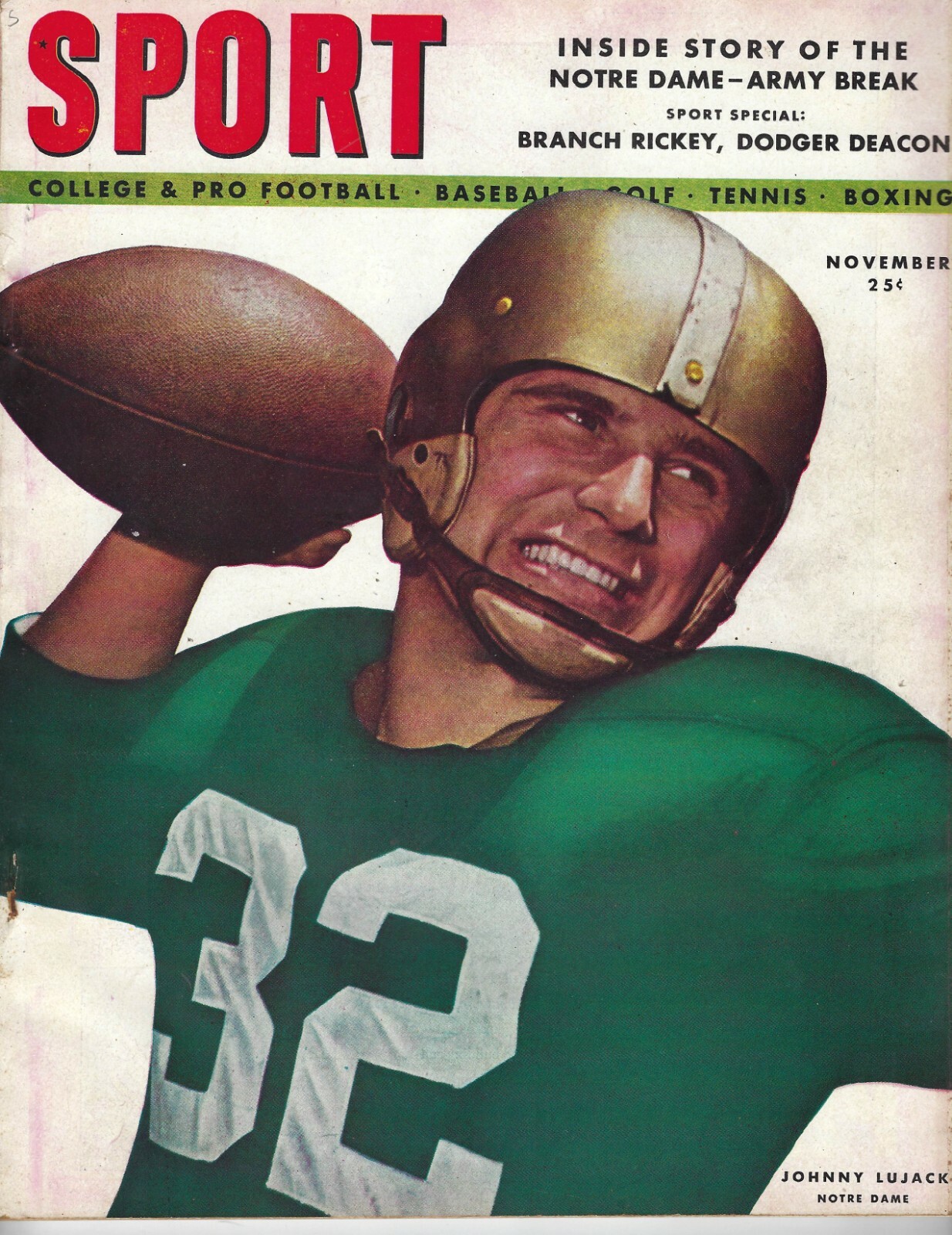 1947 Sport Magazine football Johnny Lujack, Notre Dame VGNL Writing 's ...