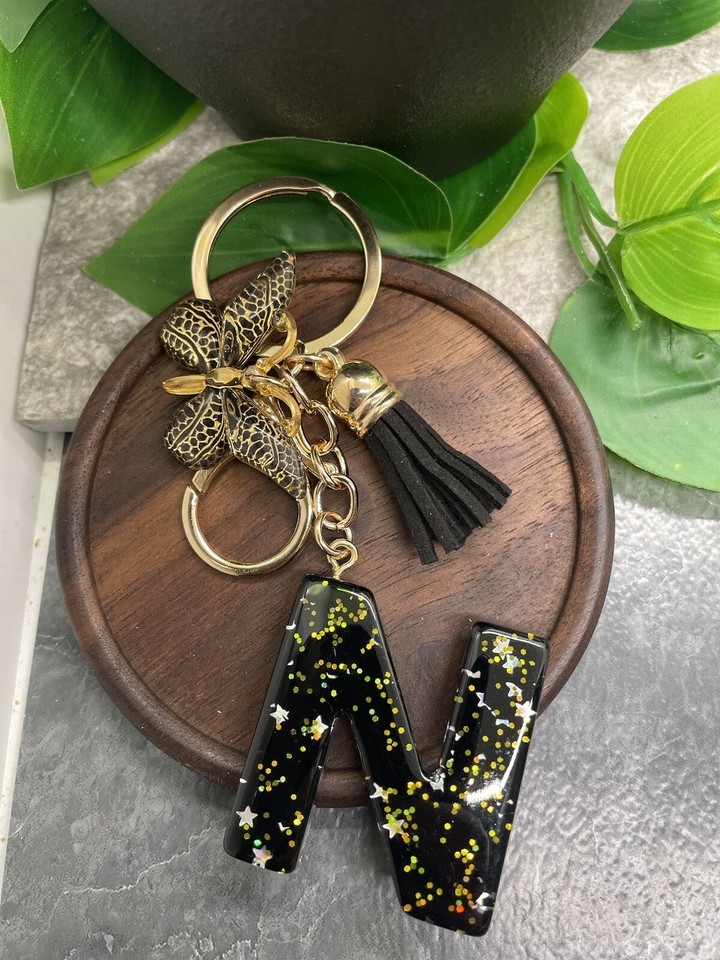 3.5" Handmade Resin Pendant Initial Keychain N Tassel New Free Ship ...