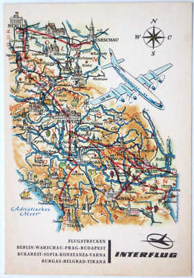 34312B INTERFLUG Route Map AK Berlin-Warsaw-Prague-Budapest 1963 ...