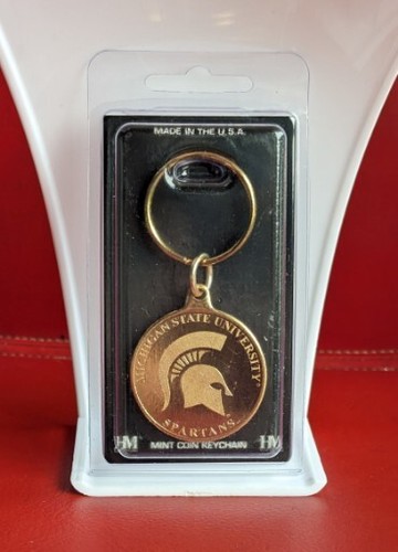Michigan State Keychain College University GOLD Tone Mint COIN Spartans ...