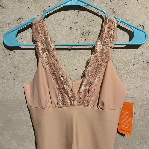 Commando Womens Sleeveless V Neck Lace Hem Slip Dress Rose Beige Size M ...