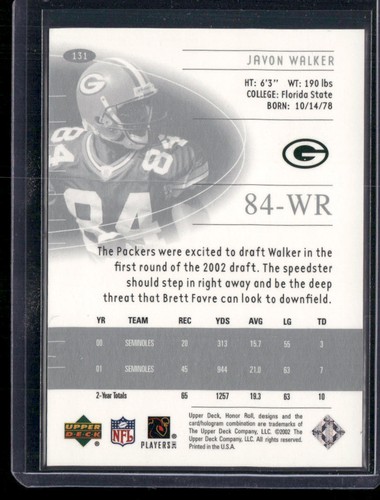 2002 Upper Deck Honor Roll #131 Javon Walker #/1375 | eBay