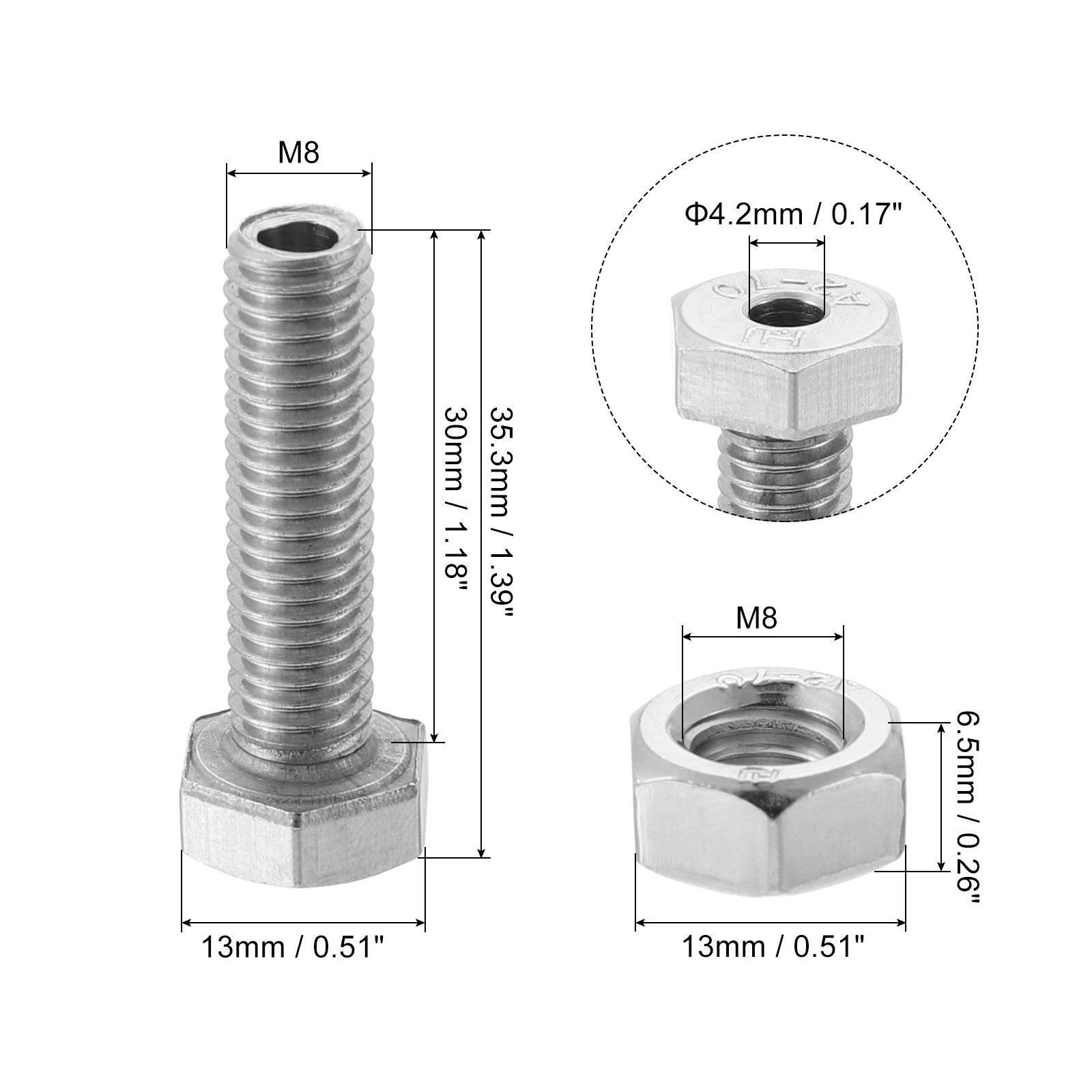 2pcs M8x30mm Hollow Screw Bolts Hexagon Fasteners with Nuts Stainless ...