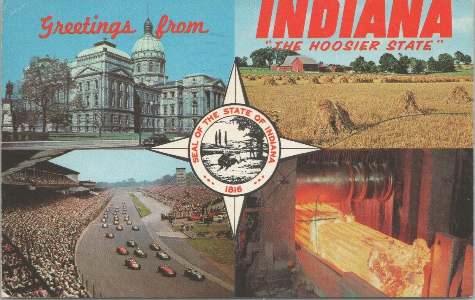 Greetings From Indiana Hoosier State Multi View 1961 Vintage Postcard ...