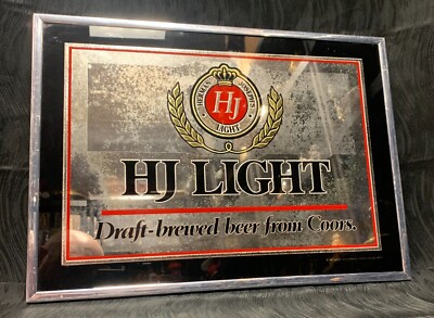 Vintage HJ Light Beer Mirror Bar Sign Herman Joseph's by Coors Chrome ...