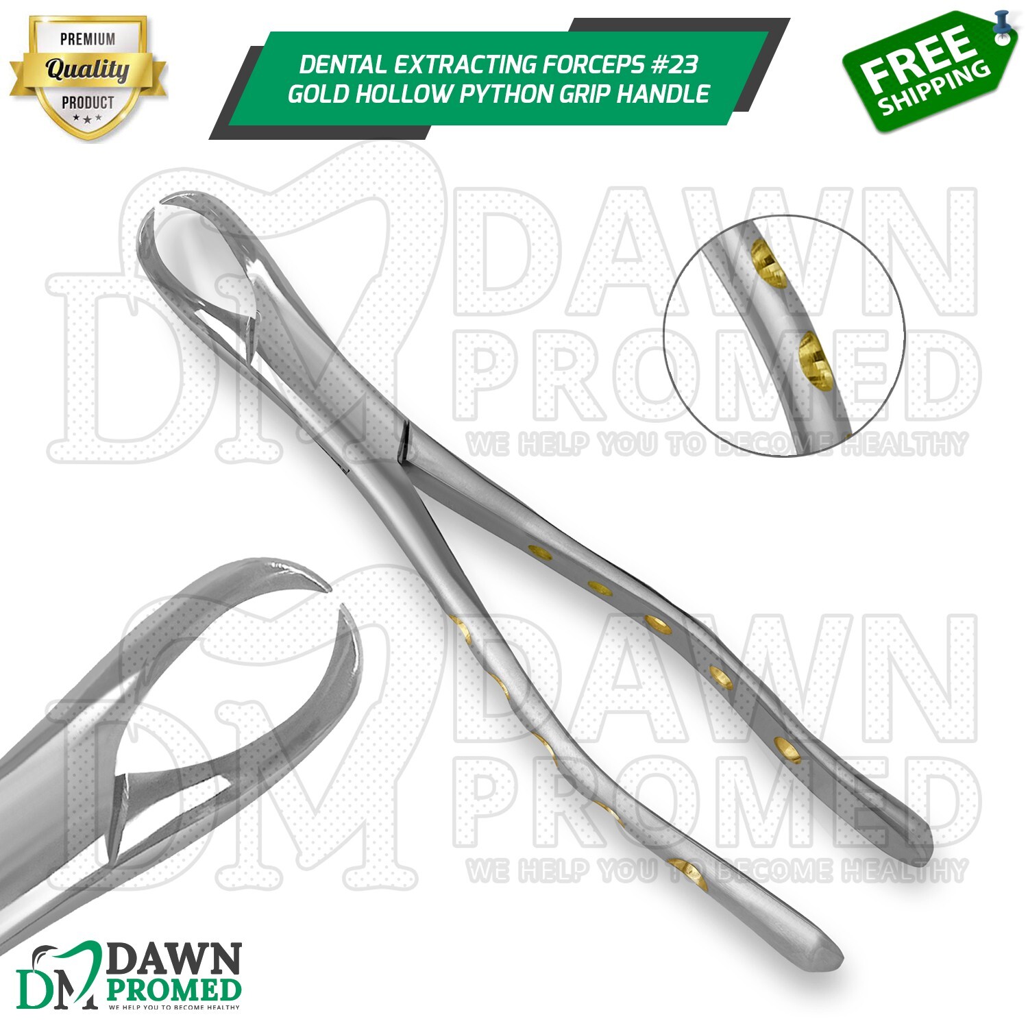 Dental Extracting Forceps #23 Gold Hollow Python Grip Handle German ...