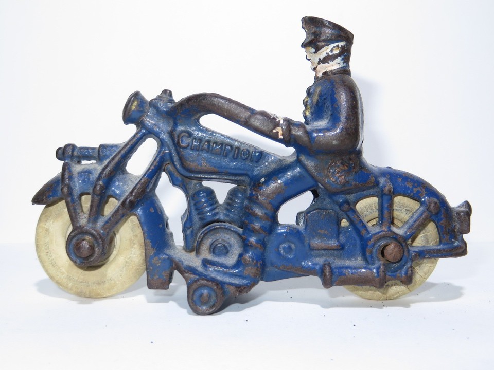 Cast Iron CHAMPION Police Motorcycle Policeman Toy Vintage | eBay