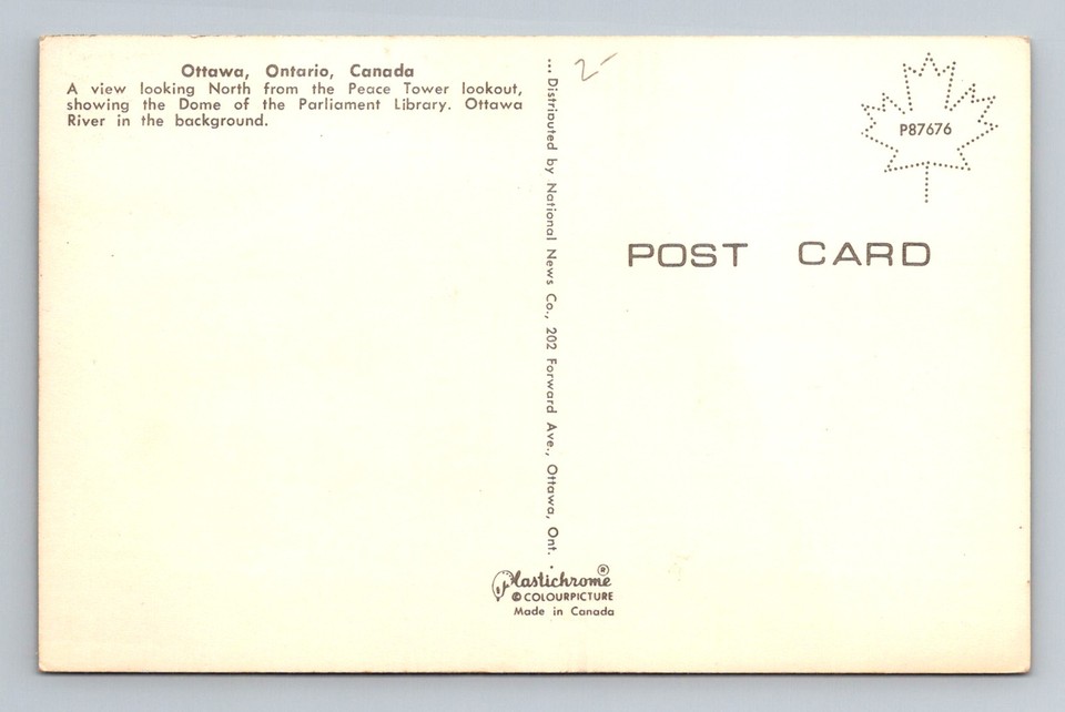 Canada- Ottawa Peace Tower Lookout Parliament Library Dome Old Vintage ...