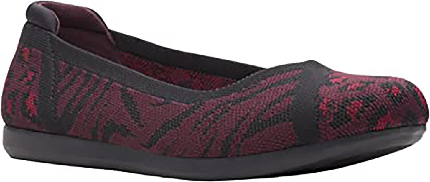 Clarks Women's Carly Wish Ballet Flat, Burgundy Animal Print Knit, Size ...