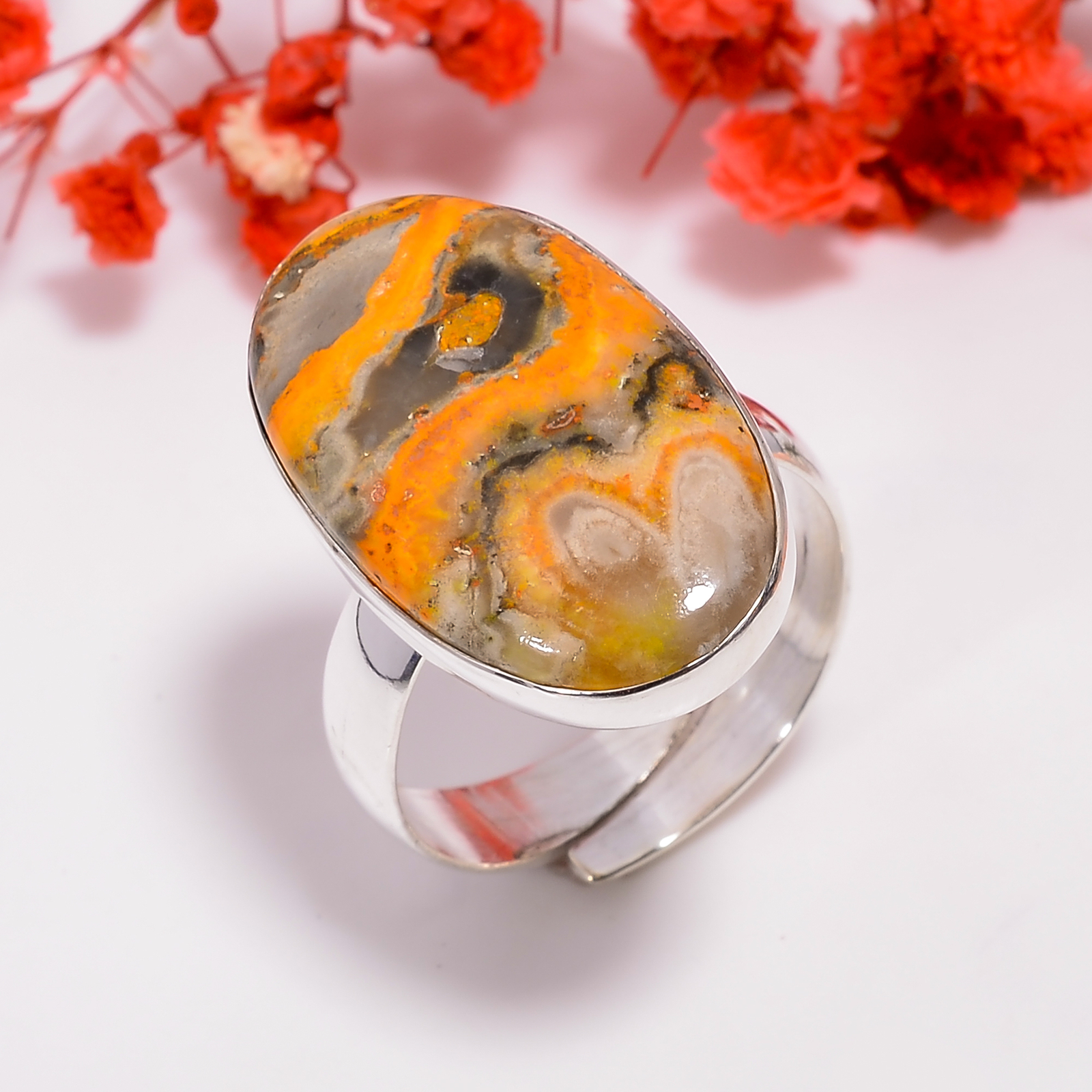Bumble Bee Jasper Handmade Jewelry.925 Silver Plated Ring Adjustable ir ...