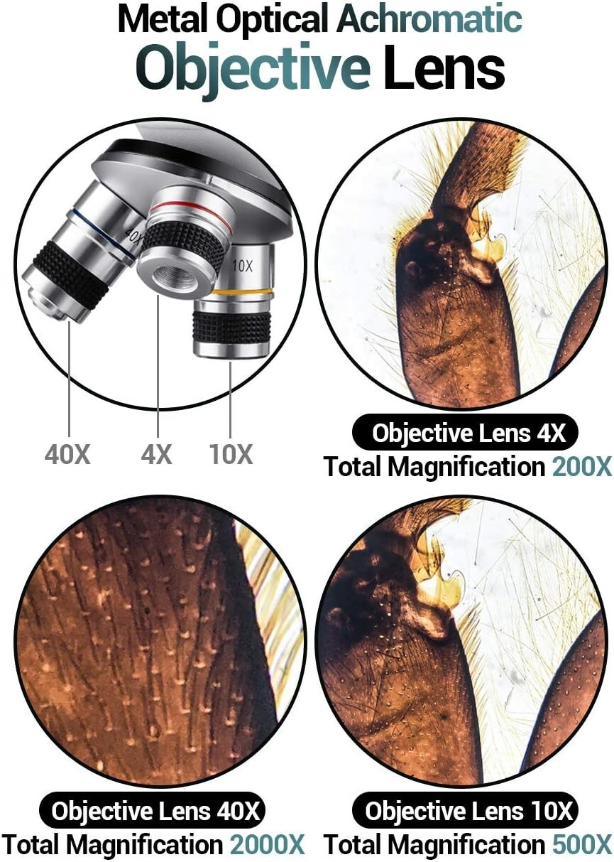 BNISE Microscope 100X-2000X for Kids Teens Adults Education Science ...