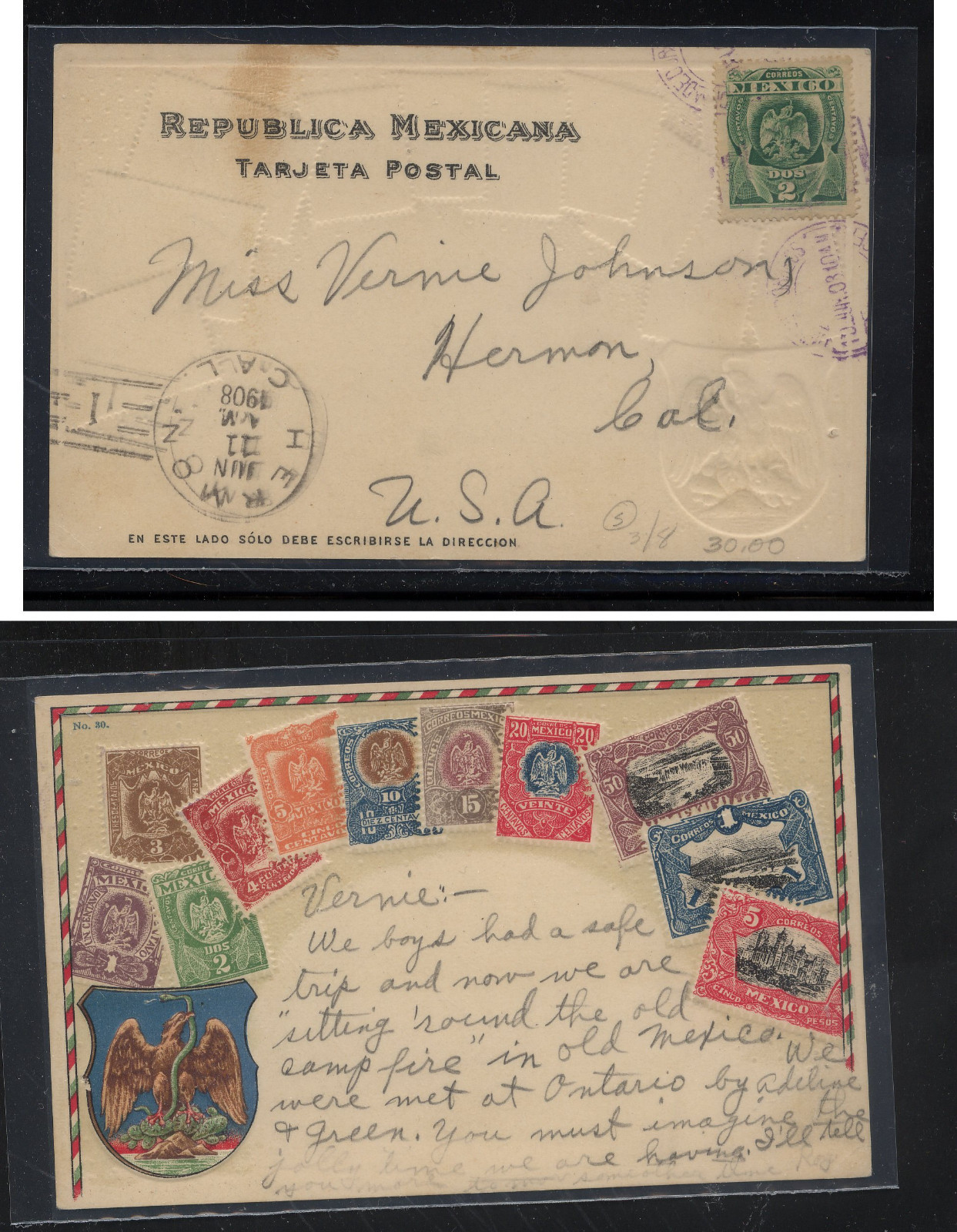 Mexico post card to US 1908, post card of Mexico stamps MS1104 | eBay