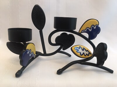 PartyLite Retired Provence Double Tealight Candle Holder Yellow & Blue ...