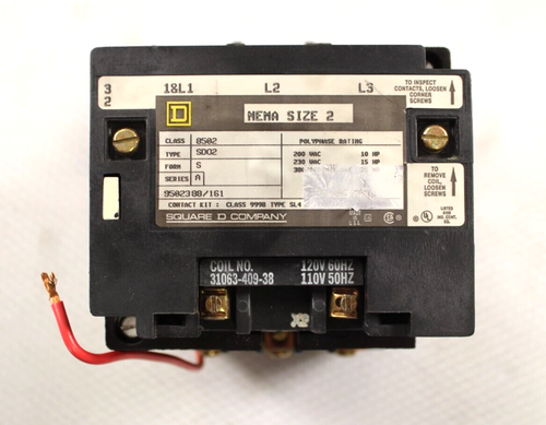 Square D Class 8502 SD02 NEMA Size 2 Magnetic Contactor w/ 31063-409-38 ...