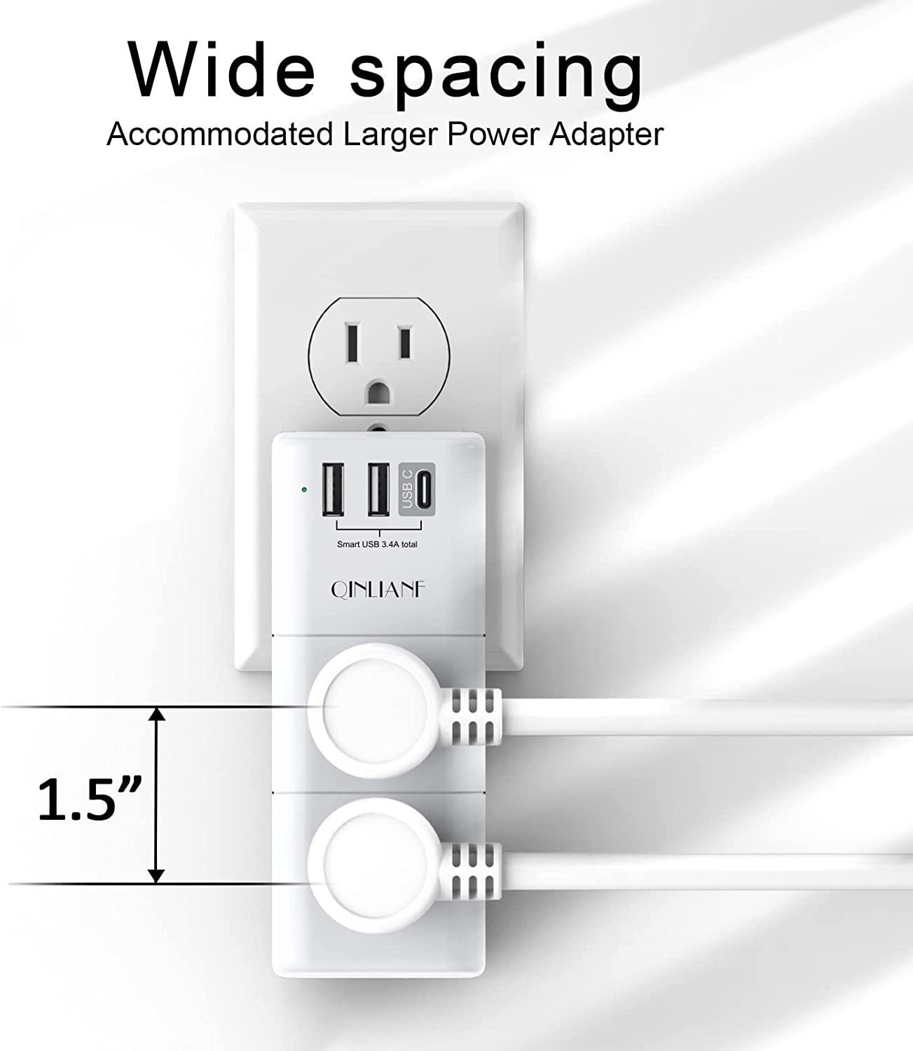 3-Sided Swivel Power Strip with 6 AC Spaced Outlet Splitter and 3 USB ...