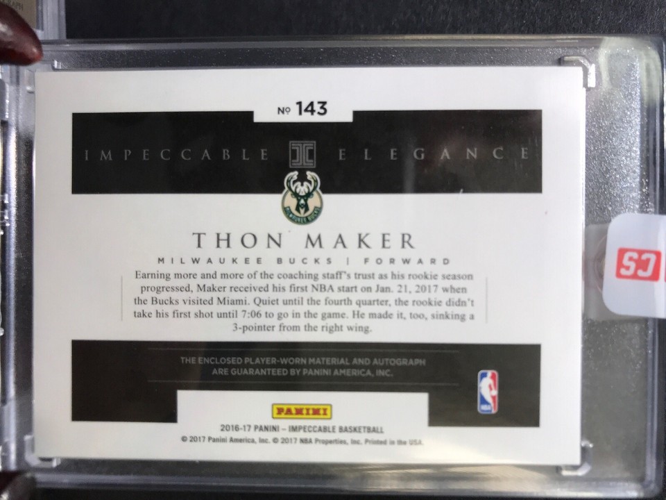 16-17 PANINI IMPECCABLE ELEGANCE THON MAKER ROOKIE PATCH AUTO #36/49 ...
