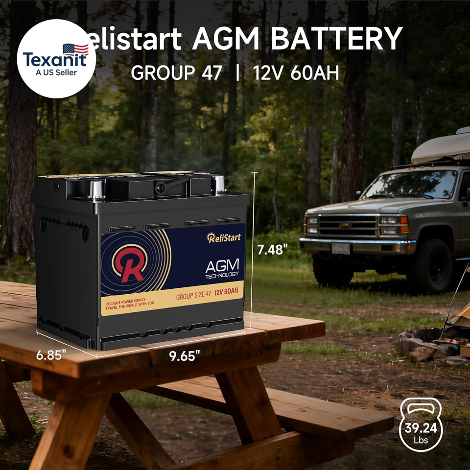 AGM Battery BCI Group 47 Car Battery-12V 60Ah H5 Size 47 Automotive ...