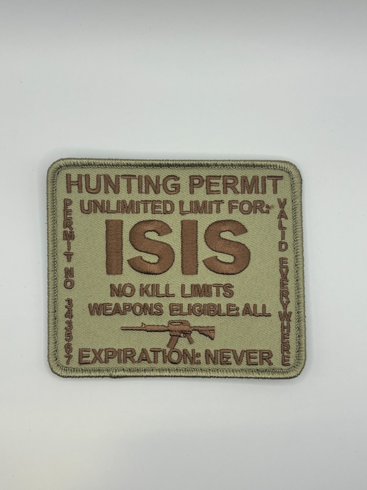 DESERT TAN ISIS HUNTING PERMIT EMBROIDERED HOOK PATCH | eBay