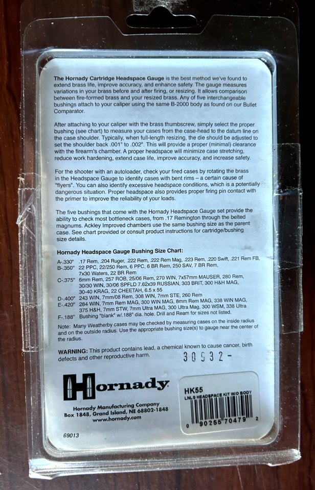 Hornady Lock-N-Load Headspace Comparator Body with 5 Bushing Set - HK66 ...