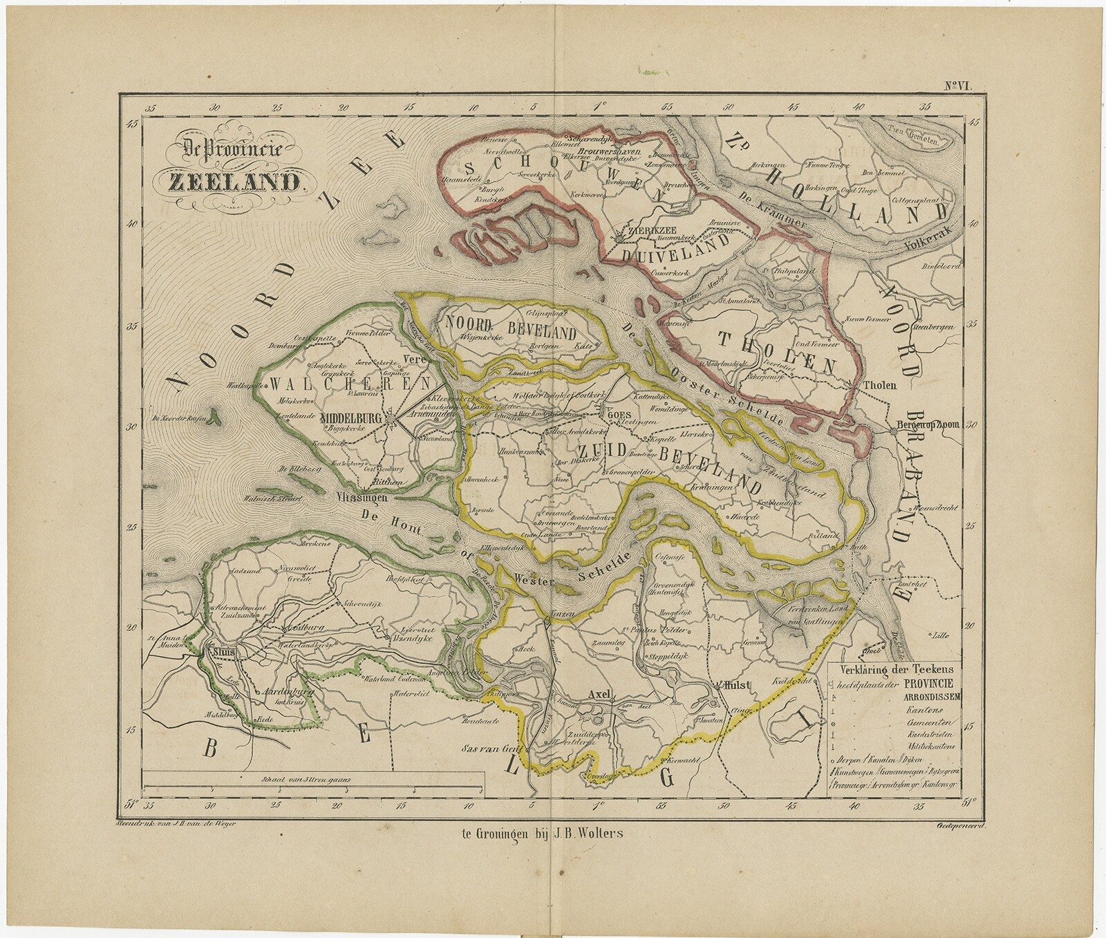 Antique Map of Zeeland by Brugsma (1864) | eBay