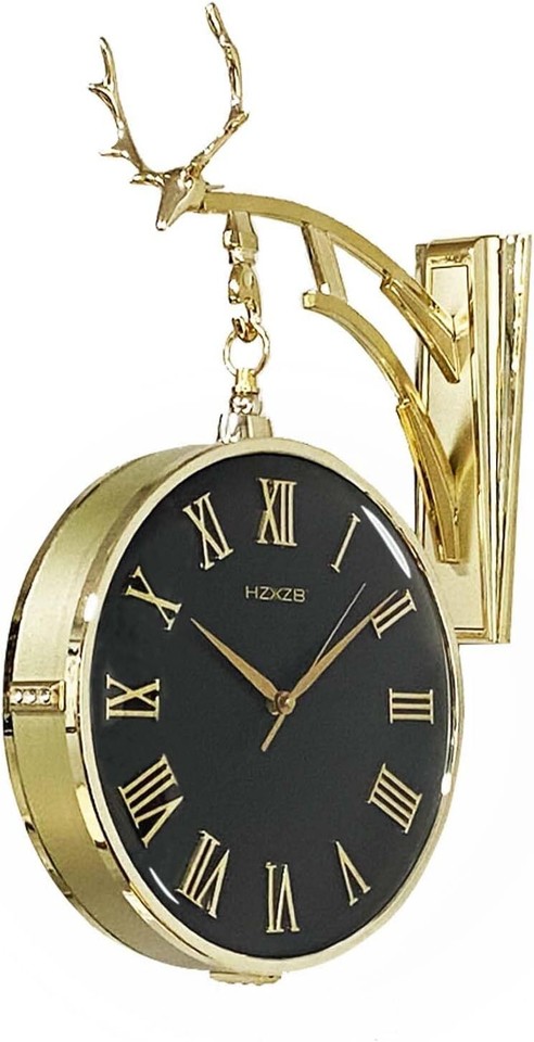Elegant Deer Head Double-Sided 2 Faces Retro Station Round Wall Clock ...