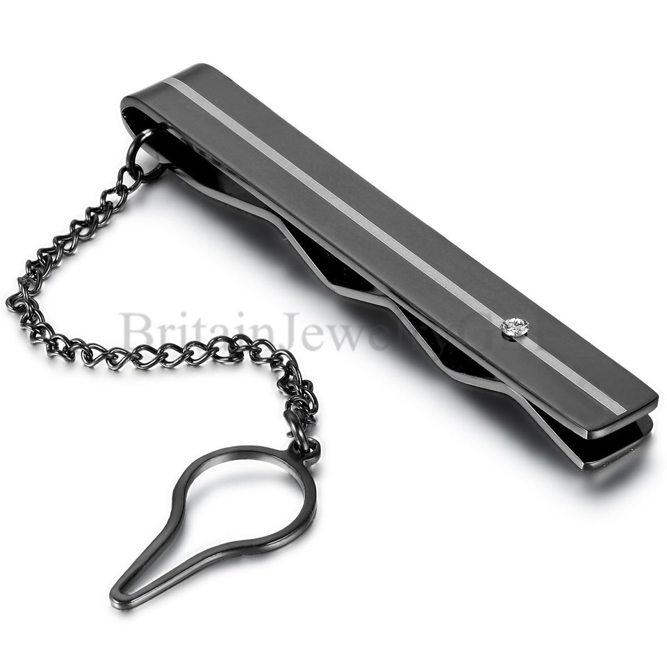 7mm Rhinestones Wavy Stainless Steel Slide Tie Clip Clasp Bar Pin Chain ...