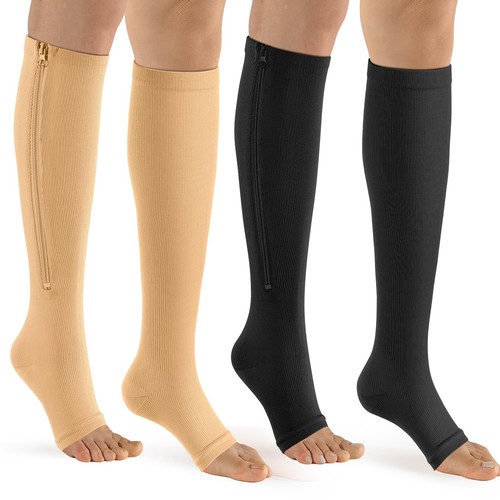 bropite Zipper Open Toe Compression Socks for Women Men 2 Pairs Knee ...