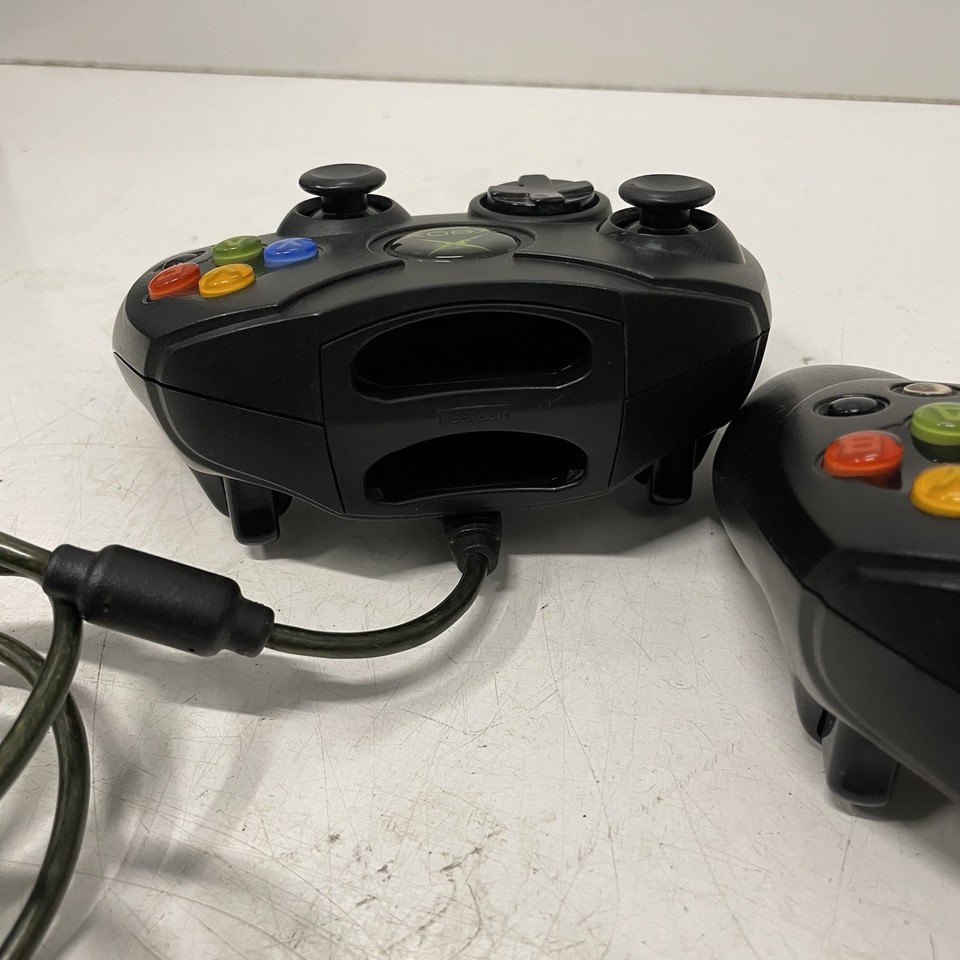 2x Original Xbox OEM S Type Black Controller NO CABLE, FOR PARTS, NOT ...