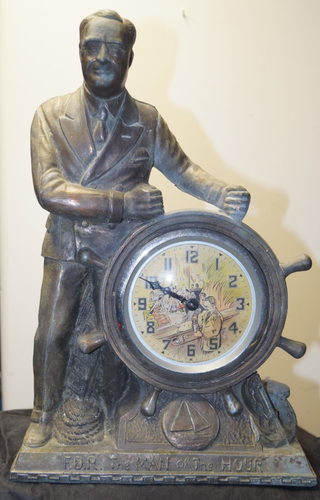 Antique C. 1935 UNITED FDR Man of the Hour Figural Statue Clock ...
