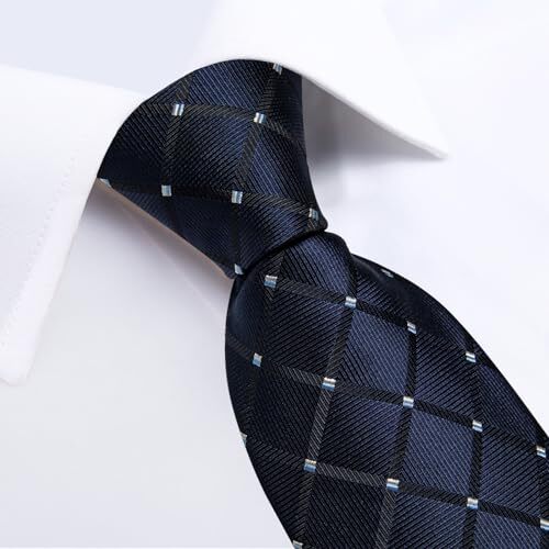 Silk Ties for Men Formal Plaid Check Necktie and Pocket Square Navy ...