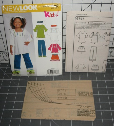 New Look 6747 Girls Stylish Tops Pants Skirt & Headband Size (age) 3 4 ...