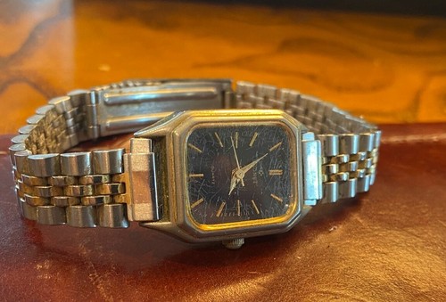 Women's Two Tone 20mm Signet Watch, Black Face, Adjustable Band | eBay