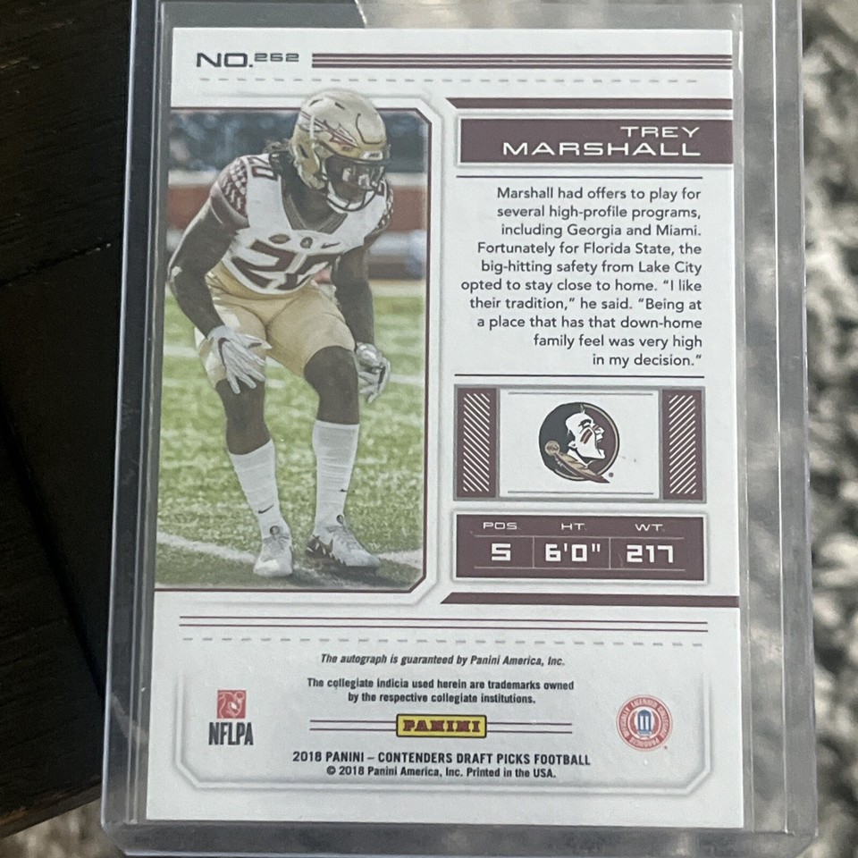 🔥18 Panini Contenders Draft Trey Marshall College Ticket Rookie RC Auto ...