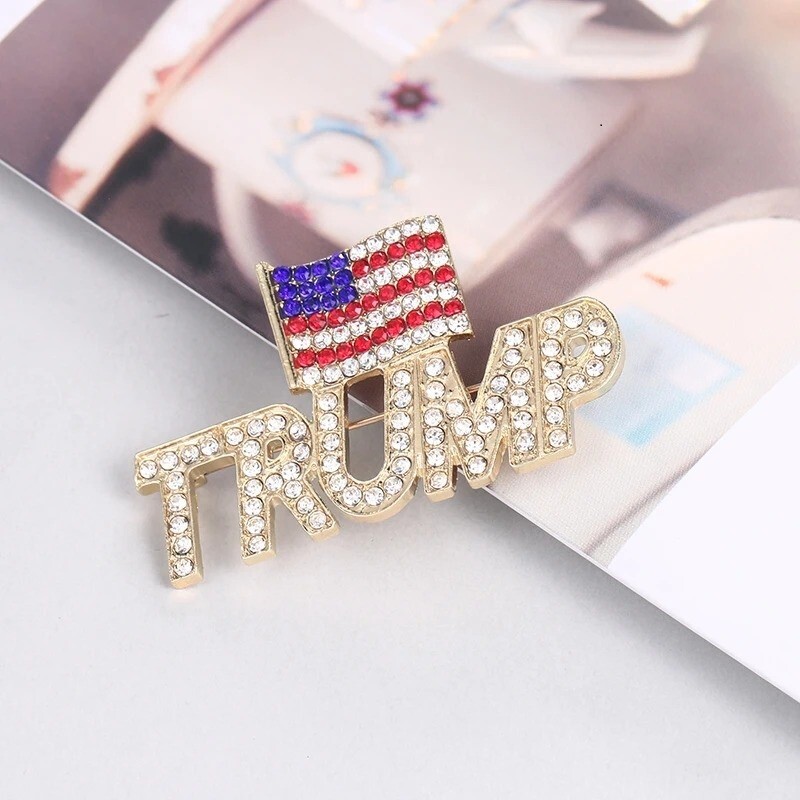 Crystal Rhinestone Amerian Flag TRUMP LETTERS Brooch Pins Clothes ...