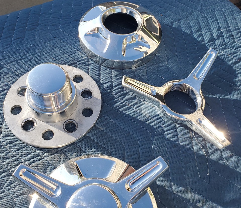 LOOK 70s 80s NOS Halibrand Style Aluminum Knockoff Center Cap Setup w ...