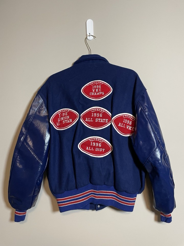 Vtg 90s DeLong Varsity Letterman Jacket USA High School Patches Size XL ...