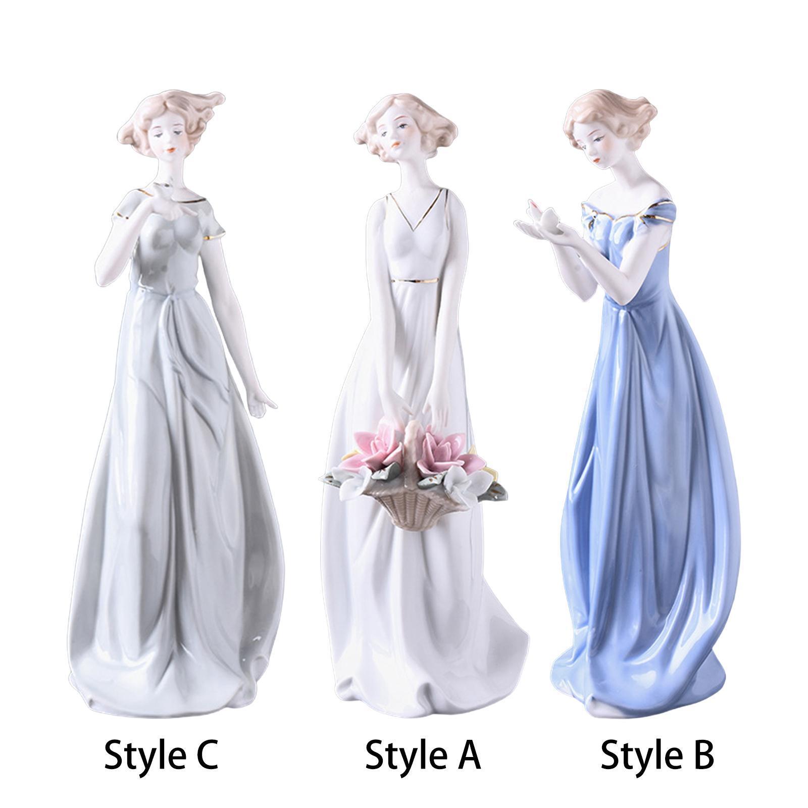 Ceramic Girl Figurine Crafts Porcelain Lady Statue for Cabinet Desk ...