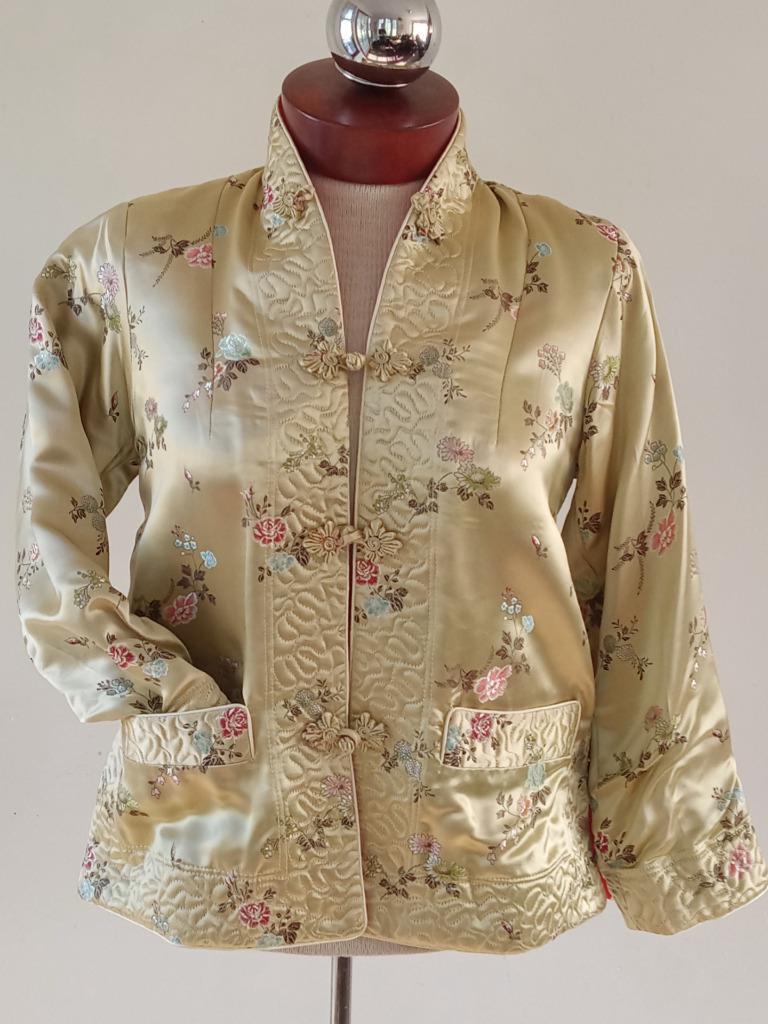 VINTAGE 50s 60s REVERSIBLE GOLD RED FLORAL SATIN EMBROIDERED CHINESE ...